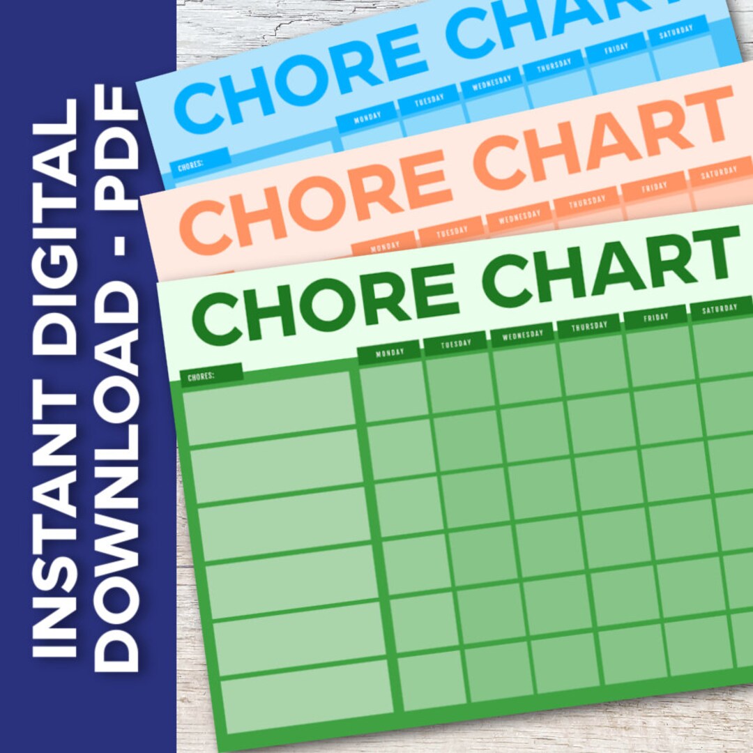 Chore Charts With 3 Colors for Digital Download and Unlimited Prints ...