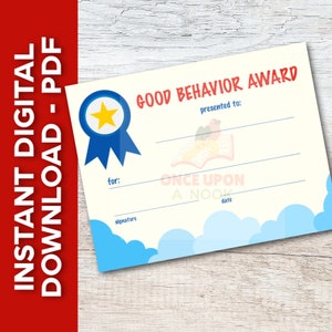Good Behavior Award Certificate - Digital Download PDF - Etsy