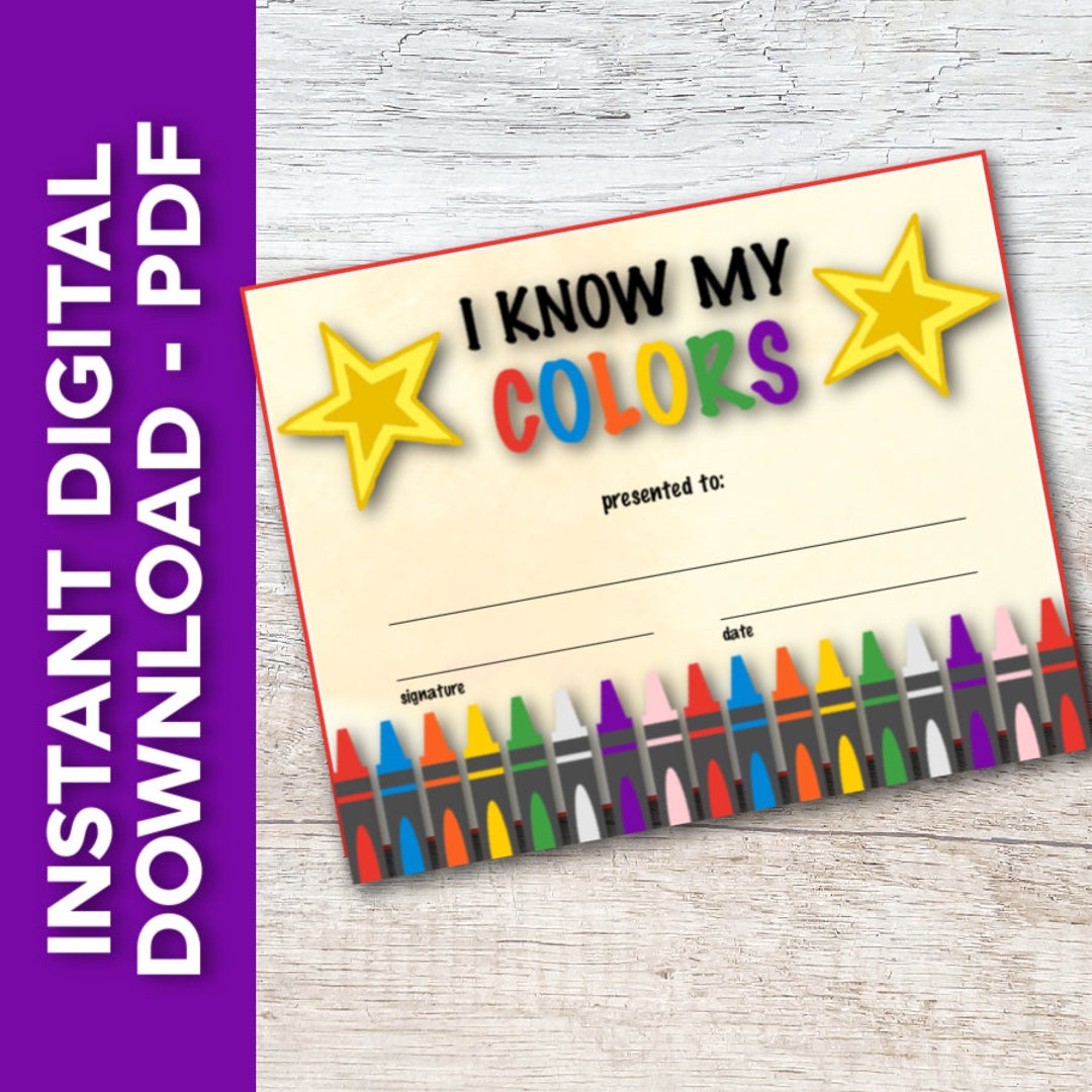 I Know My Colors Award Certificate - 2 Color Digital Downloads Included ...