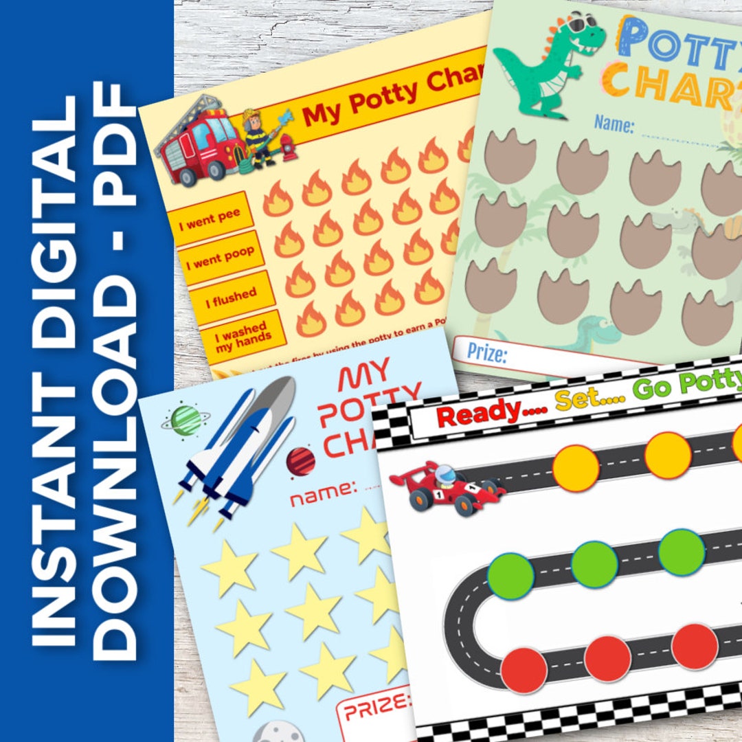 Potty Chart and Game 4-pack Instant Download With Dinosaur, Fire Truck ...