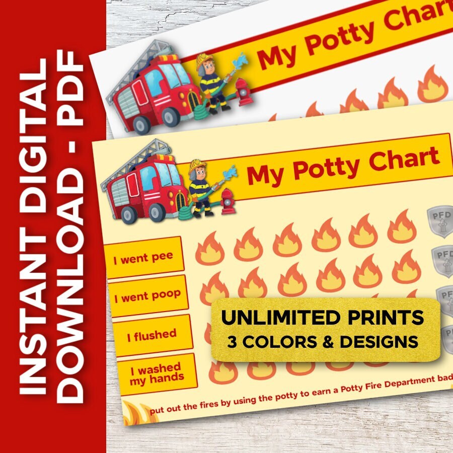 THREE Fire Truck Potty Reward Charts and Game Instant Download, Toddler ...