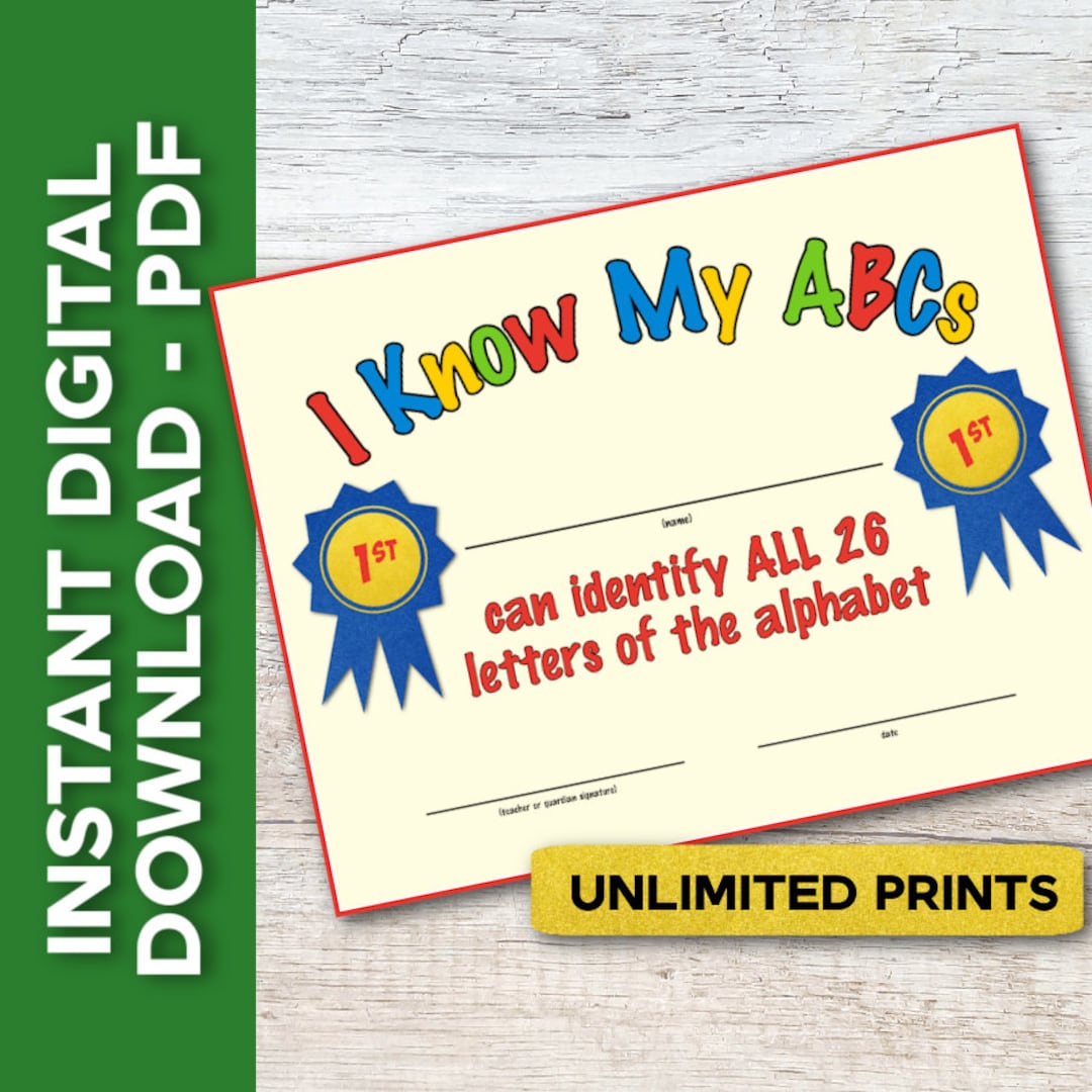 Abc's Award Certificate - Digital Download for Unlimited Prints - Etsy