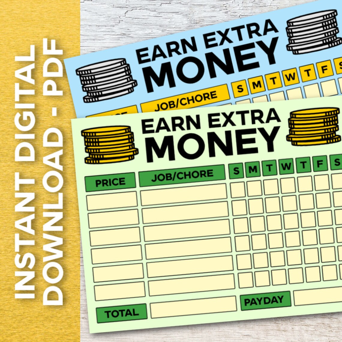 Money and Chore Chart - Digital Download - Earn Cash and Rewards With ...