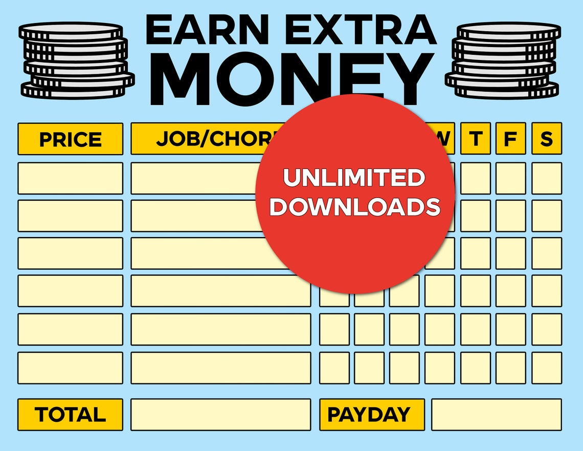 Money and Chore Chart - Digital Download - Earn Cash and Rewards With ...