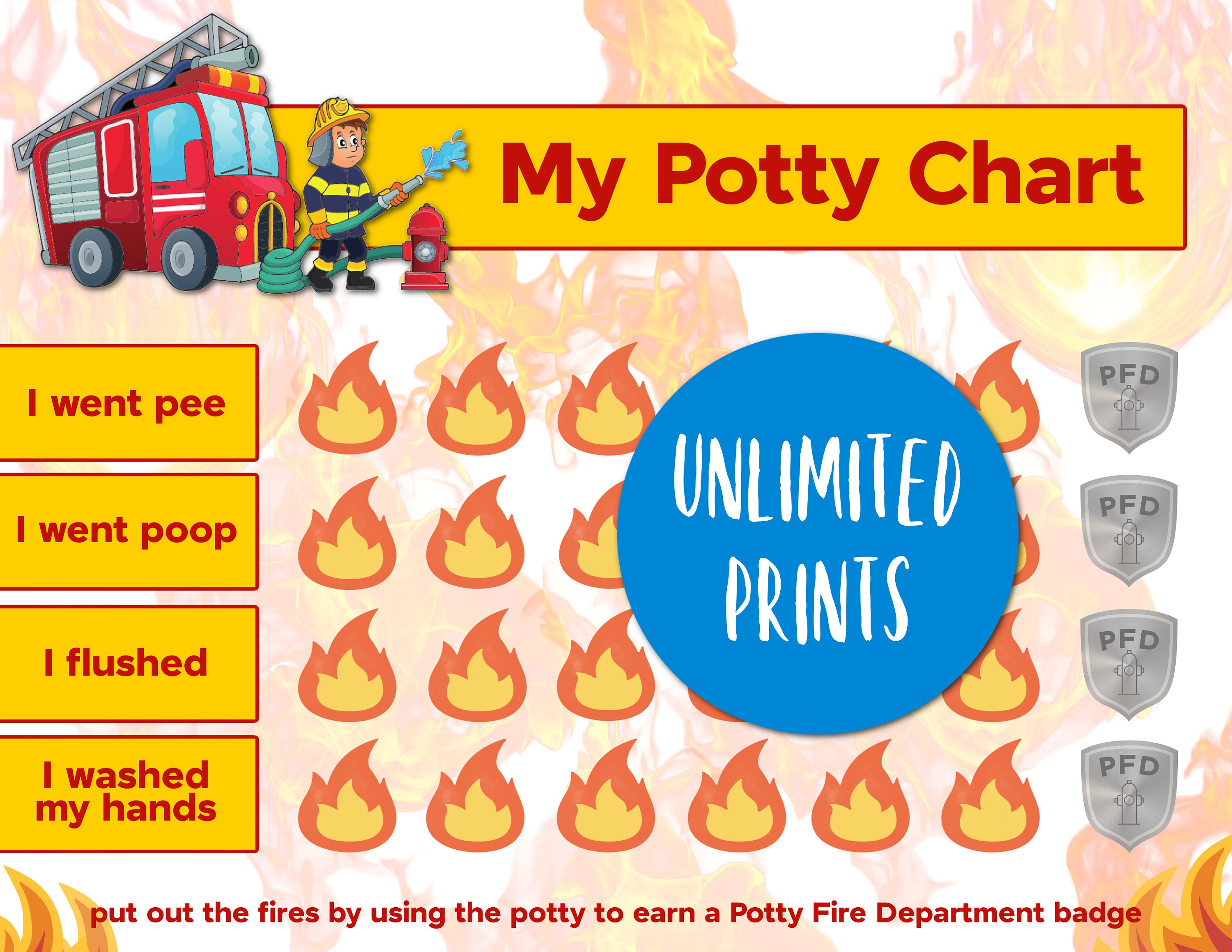 THREE Fire Truck Potty Reward Charts and Game Instant Download, Toddler ...