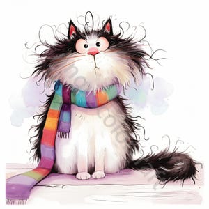 10 JPG Quirky Messy Hair Cat Clip Art, Watercolor Kitten, Junk ...