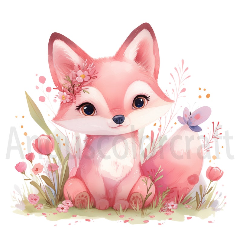 19 Cute Fox With Flower Clipart, Commercial Use, Whimsical Ephemera ...