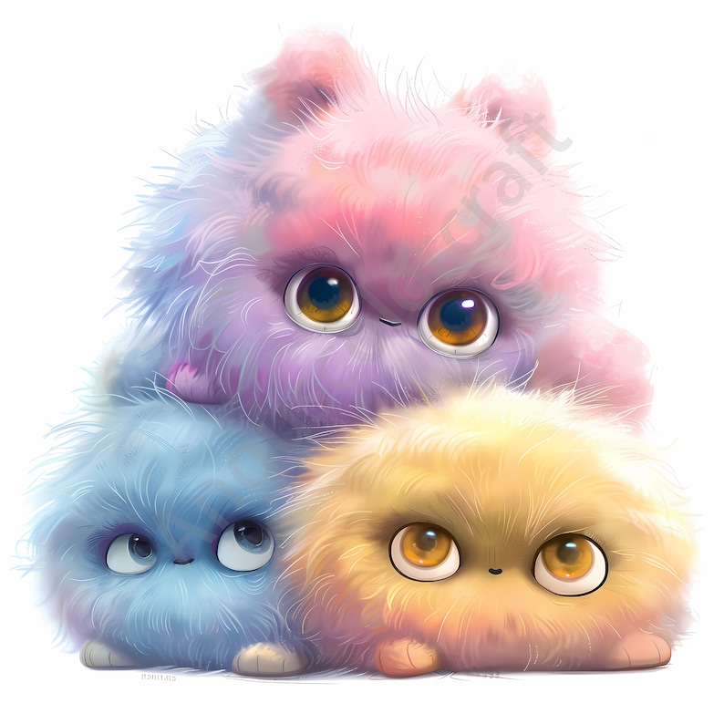 Cute Fluffy Monster Clipart, Whimsical Monsters, 13 JPG, Digital ...