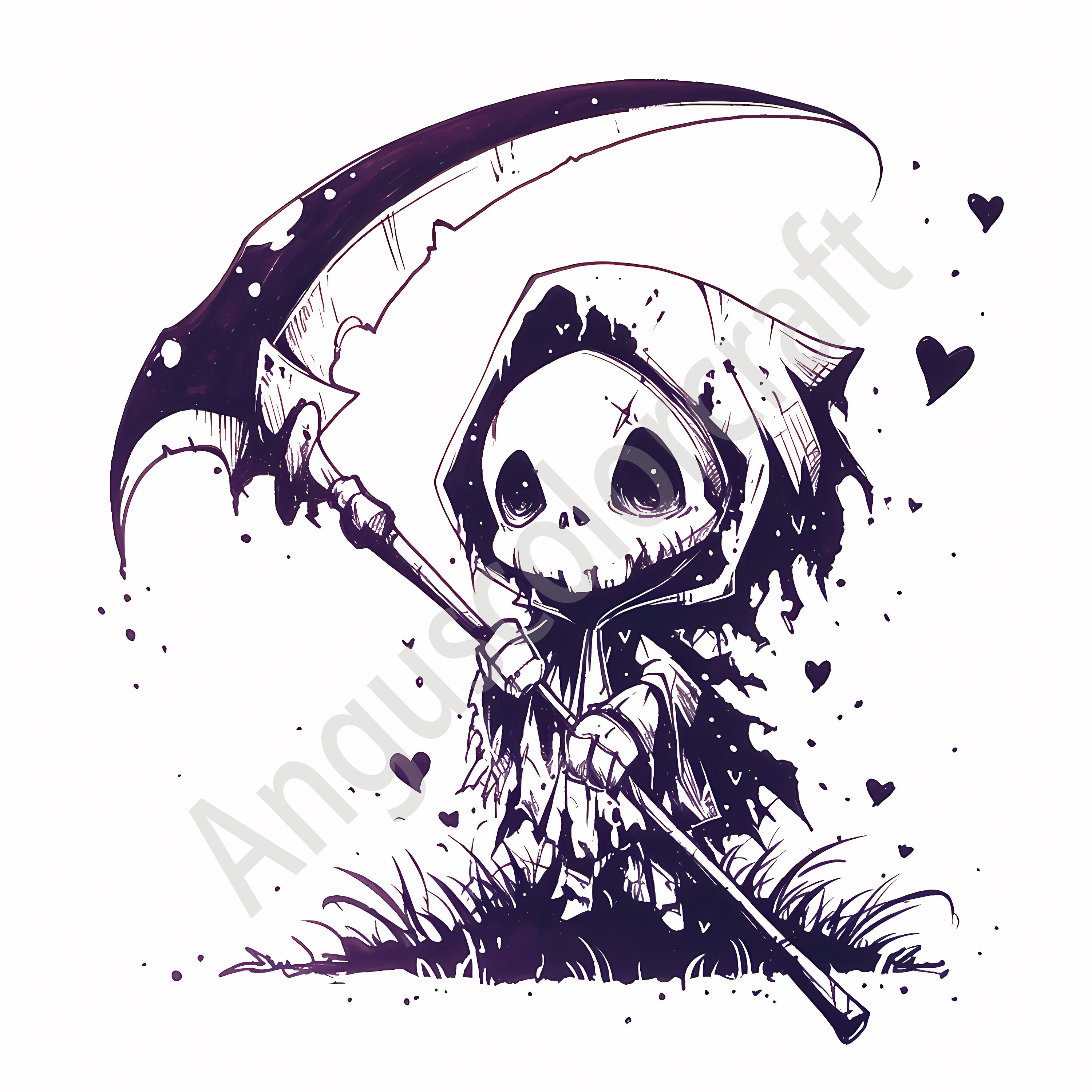 12 Cute Grim Reaper JPG, Black and White Clipart, Spooky Reaper ...