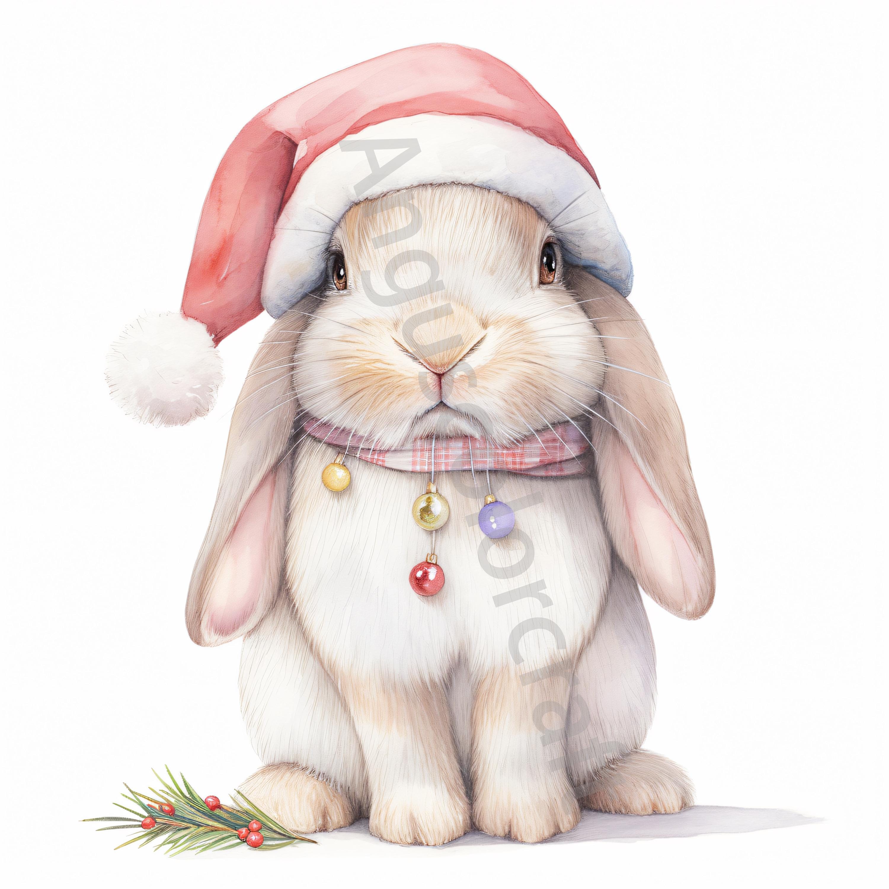 Cute Christmas Bunny Clip Art 12 High Res Watercolor JPG, Junk ...