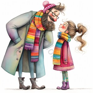 10 Quirky Dad and Kid Clip Art, Watercolor JPG, Junk Journal, Scrapbook ...