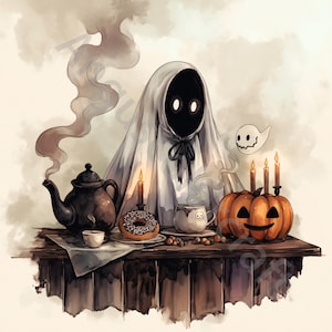 10 JPG Ghost and Coffee Clip Art, Watercolor Ghost Clipart, Junk ...