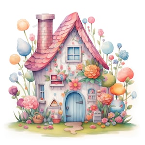 Whimsical Sweet as Candy Cottage Clipart Bundle 15 High Res Watercolor ...