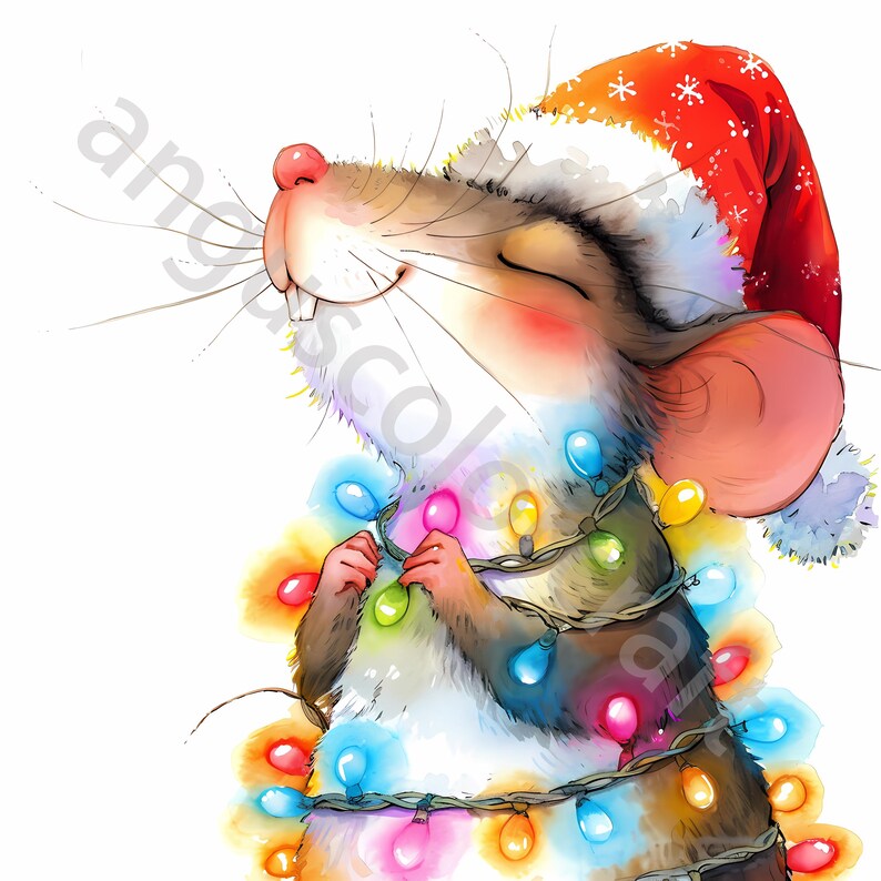 10 Christmas Mouse Clip Art, Watercolor Clipart JPG, Junk Journaling ...