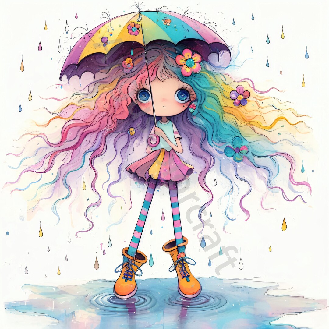 13 Quirky Rainy Day Clipart, Quirky Rainy Girl, Commercial Use ...
