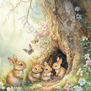 10 JPG Bunny Family Clipart, Forest Clipart, Whimsical Ephemera ...