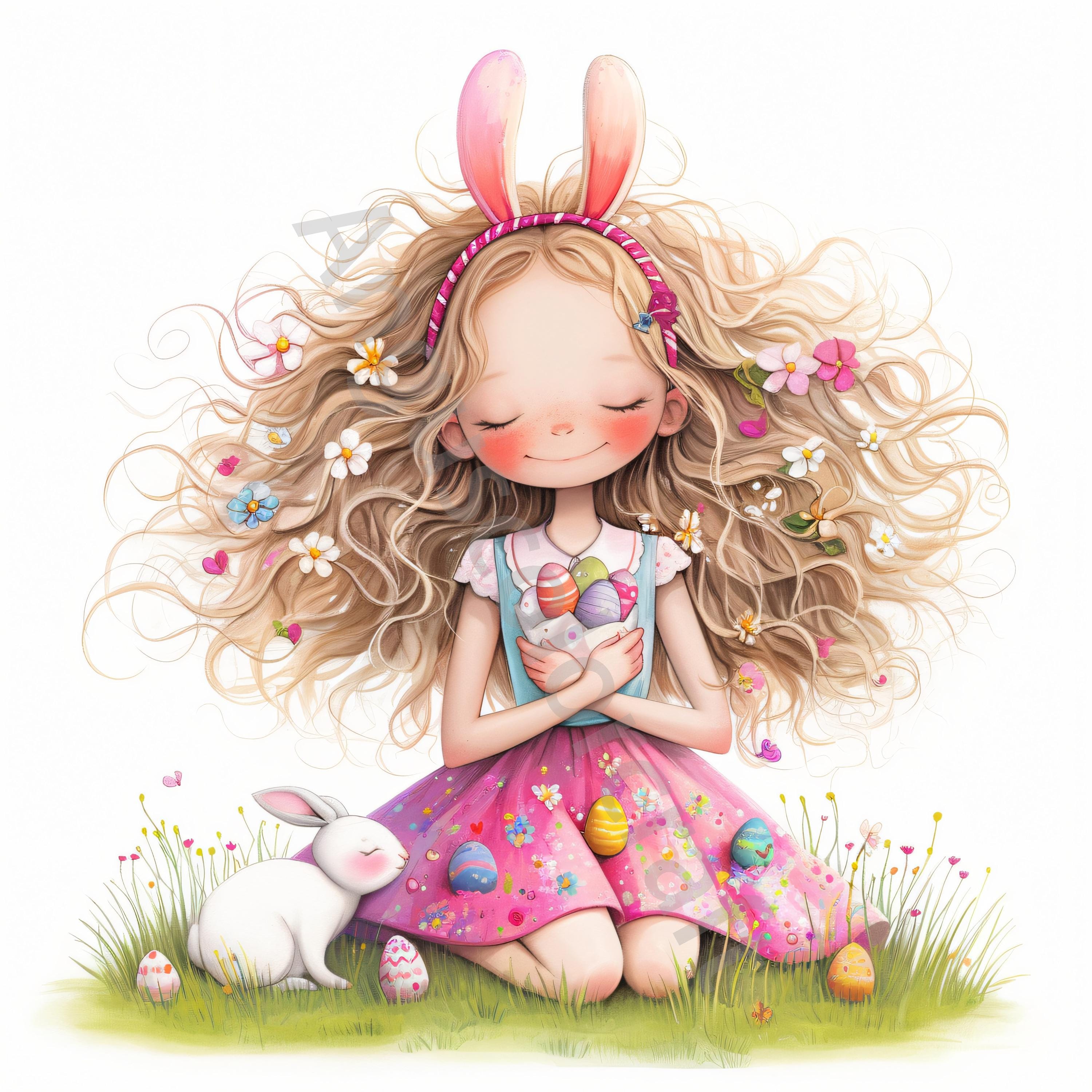 10 JPG Quirky Easter Girl Clip Art, Commercial Use, Whimsical Ephemera ...