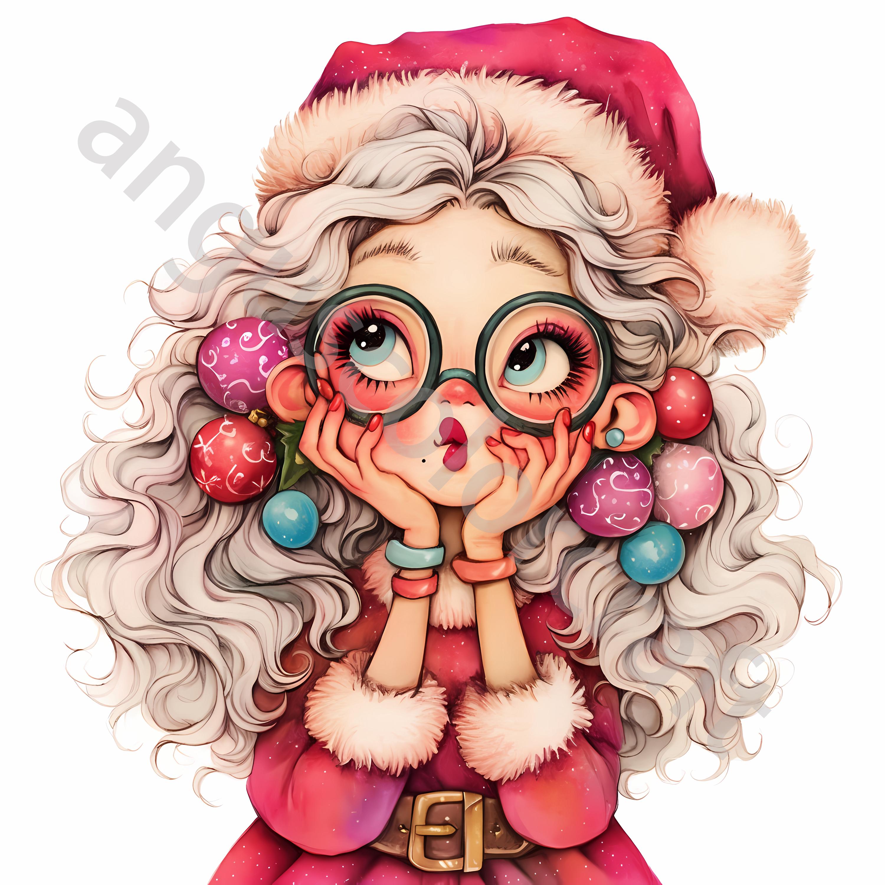 10 Quirky Mrs. Claus Clip Art, Watercolor Clipart JPG, Junk Journaling ...
