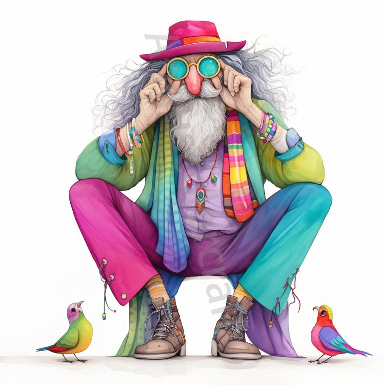 10 JPG Quirky Grandpa Clip Art, Watercolor Clip Art, Junk Journaling ...