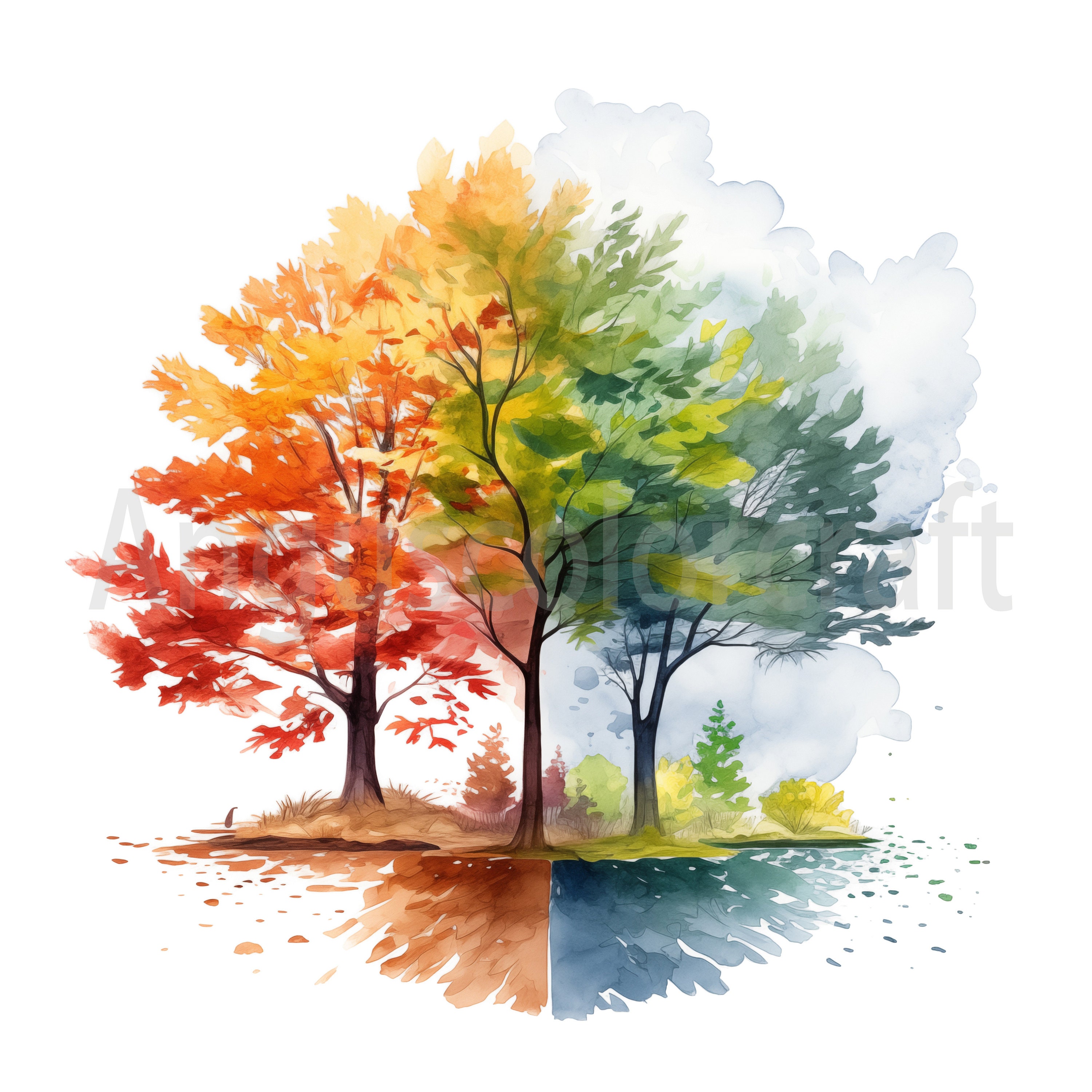 18 Quirky Trees Clipart, Commercial Use, Whimsical Ephemera, Watercolor ...