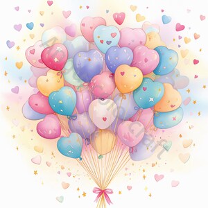 10 Heart Balloons Clip Art, Watercolor JPG, Junk Journaling, Scrapbook ...