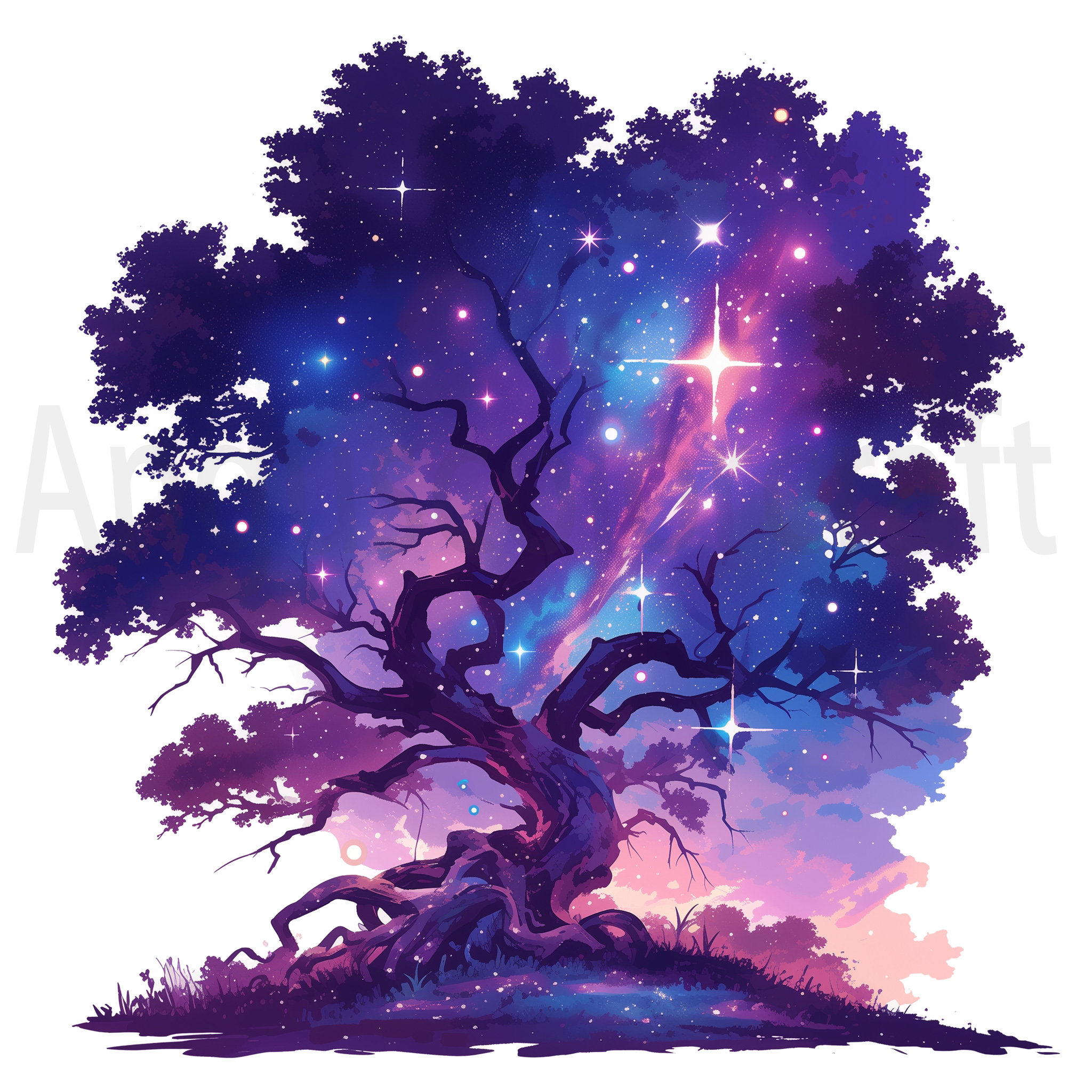 Galaxy Tree Clipart, Starry Sky Tree, Mystical Tree Clipart Bundle, 20 ...