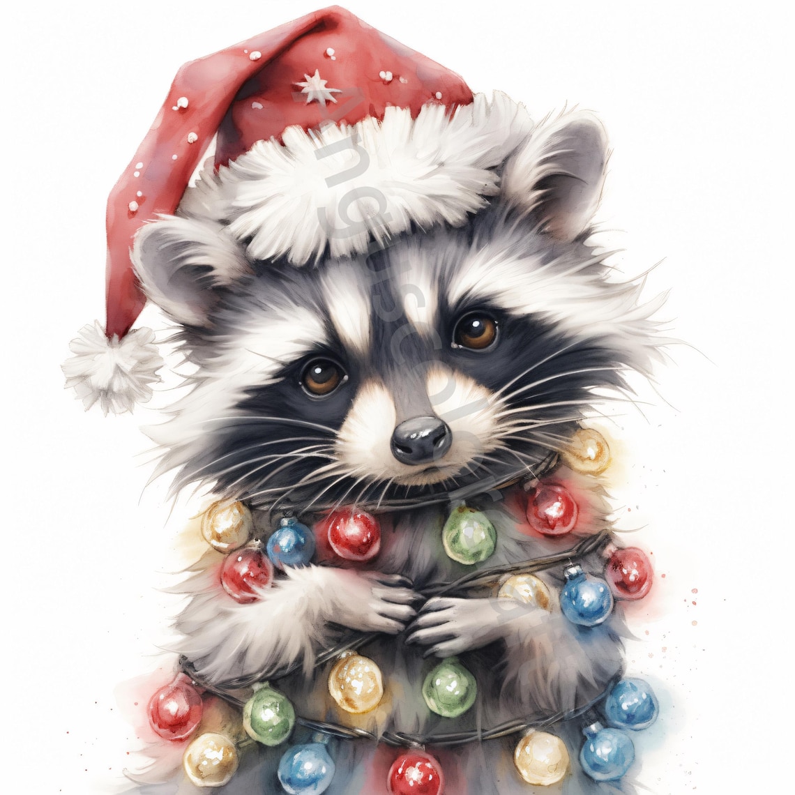 Quirky Christmas Raccoon Clip Art 13 High Res Watercolor Christmas Jpgs ...