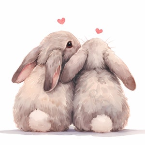 13 Cute Watercolor Couple Bunny Clipart Bundle, Rabbit With Heart ...