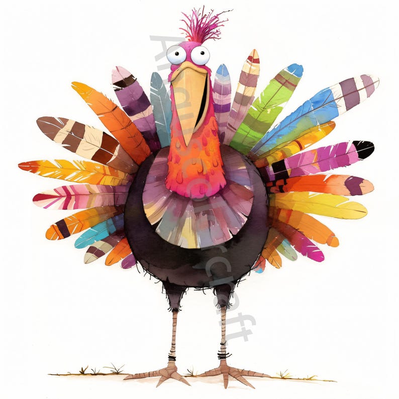 10 Quirky Funny Turkey Clip Art, Watercolor Clipart JPG, Junk ...