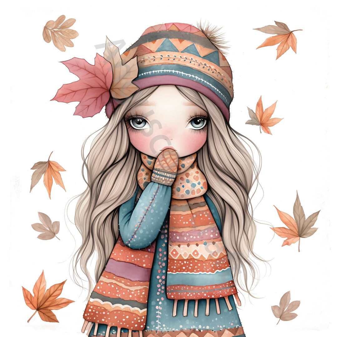 13 Watercolor Autumn Girl Clipart, Cozy Autumn, Fall JPG Graphics ...