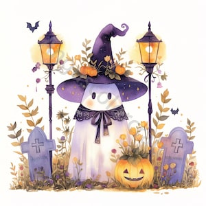 12 JPG Watercolor Halloween Ghost Clipart Bundle Cute Ghost Clipart ...