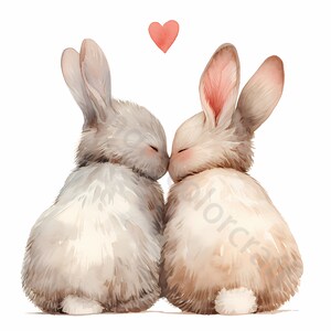 13 Cute Watercolor Couple Bunny Clipart Bundle, Rabbit With Heart ...