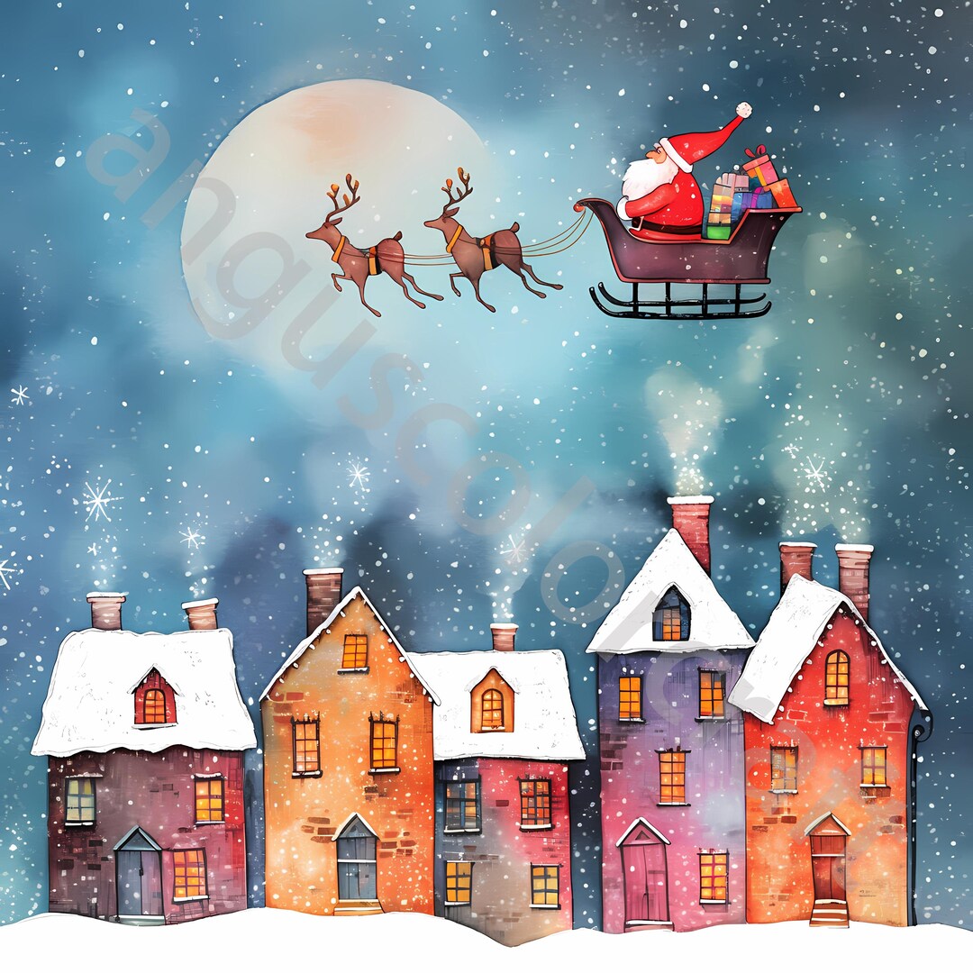 Santa and Reindeer Clip Art 10 High Res Watercolor Jpgs, Junk ...