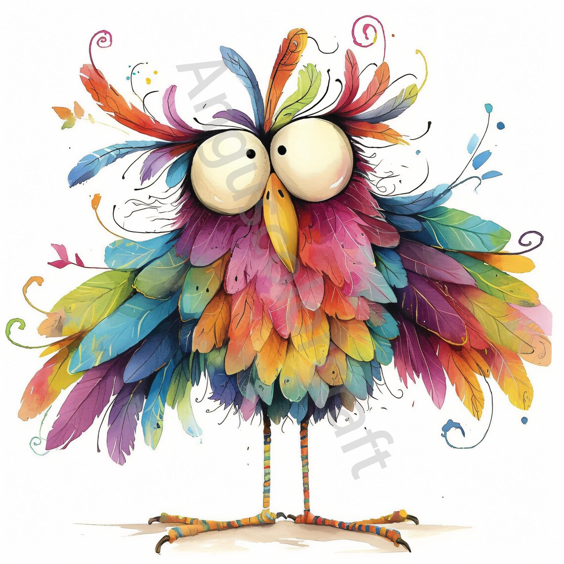 10 JPG Quirky Frazzled Bird Clip Art, Watercolor Clipart, Junk ...