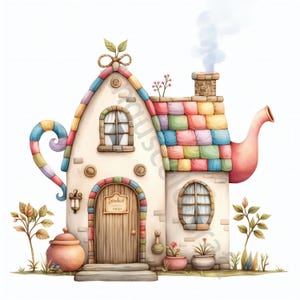 Whimsical Colorful Teapot House Clip Art 12 High Res Watercolor Jpgs ...