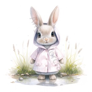 13 Jpgs Cute Whimsical Raincoat Rabbit Clipart, Cute Bunny Clip Art ...
