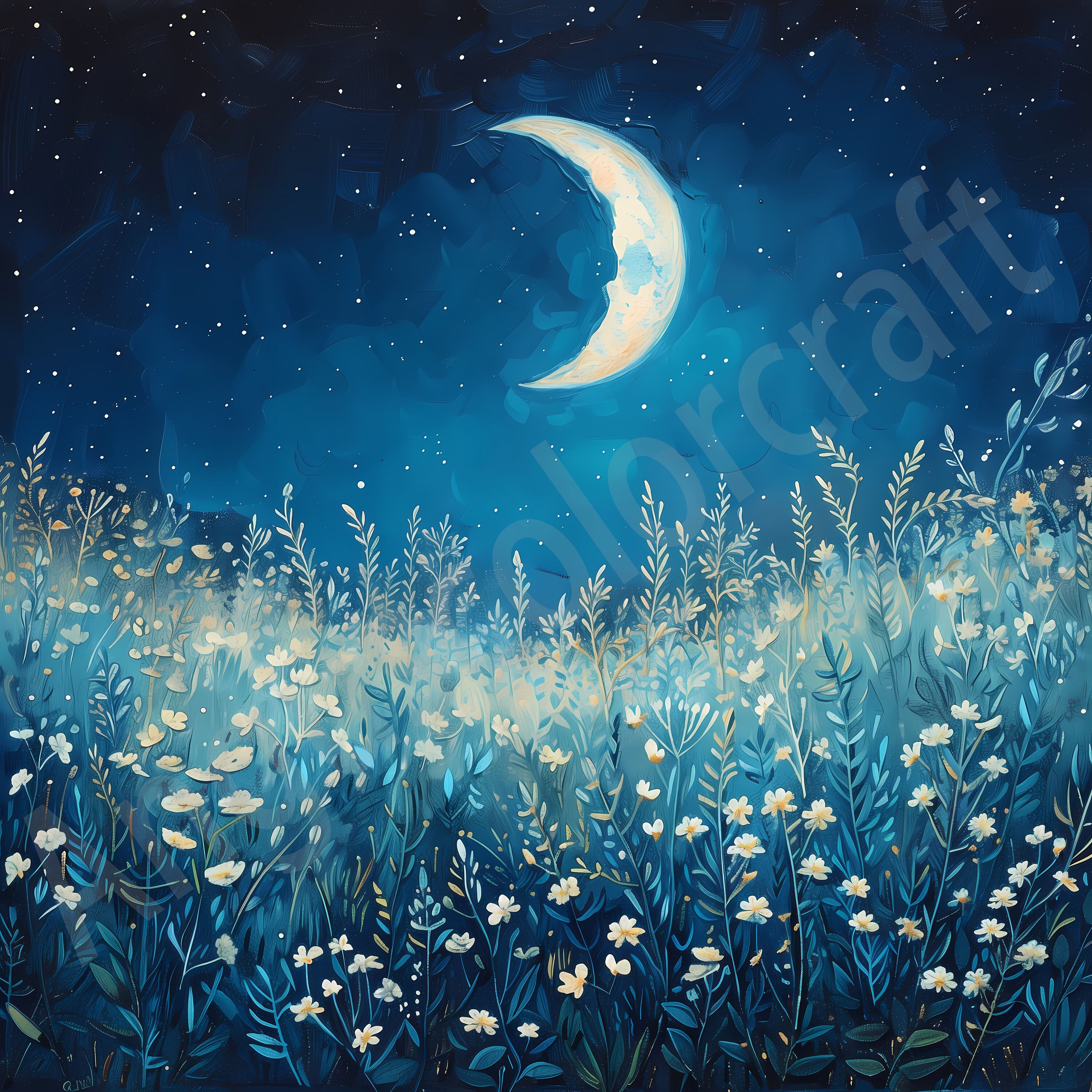 12 Watercolor Moon Landscape Clipart, Field of Grass Landscape, Night ...