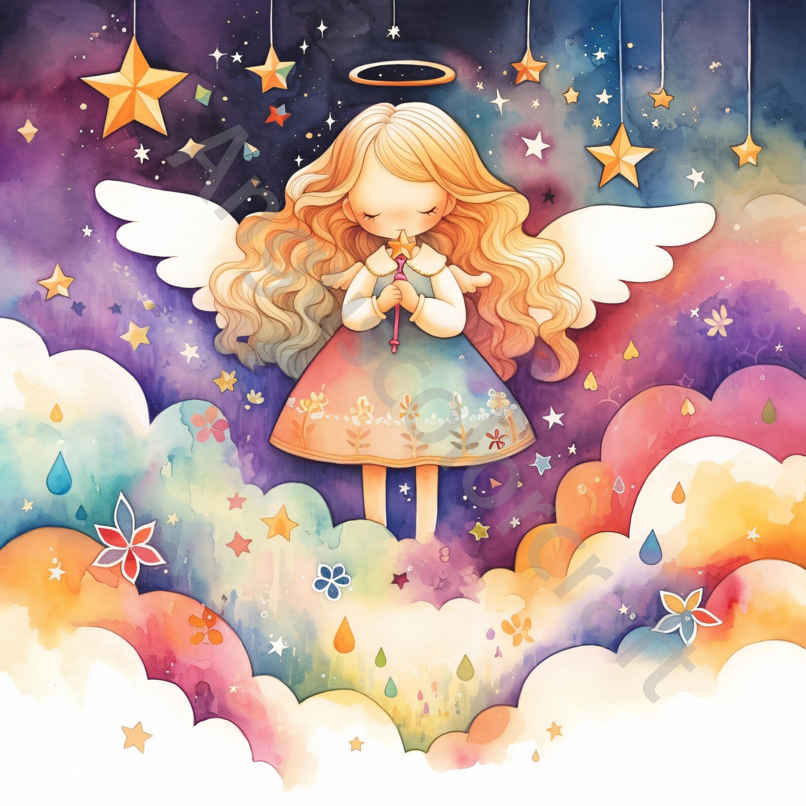 Whimsical Angel Clip Art 10 High Res Watercolor Clipart Jpgs, Junk ...