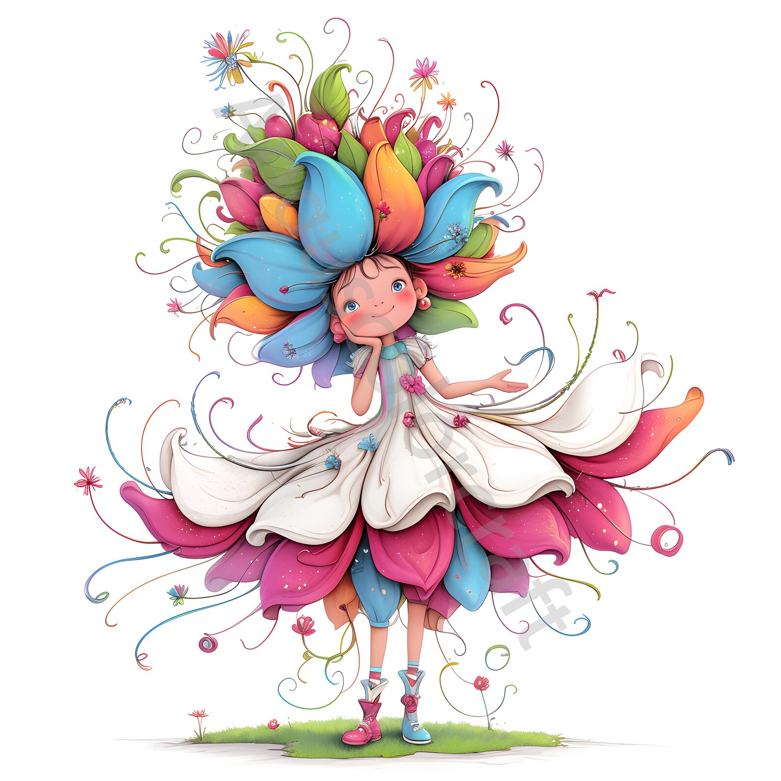 16 Quirky Flower Girl Clipart, Commercial Use, Whimsical Ephemera ...