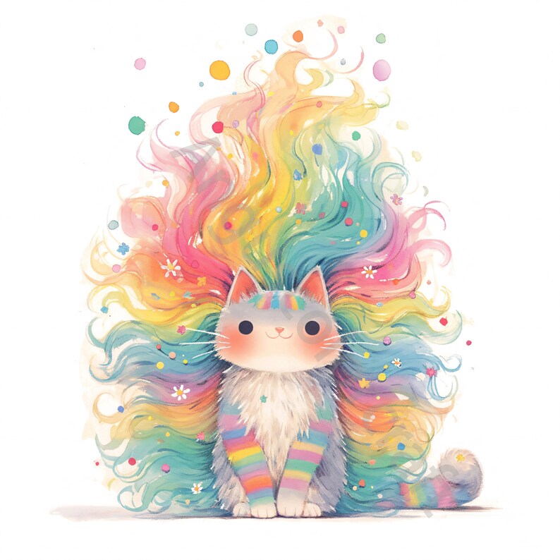 15 Cute Whimsical Cat Clipart, Rainbow Kitten Clipart, High Res JPG ...
