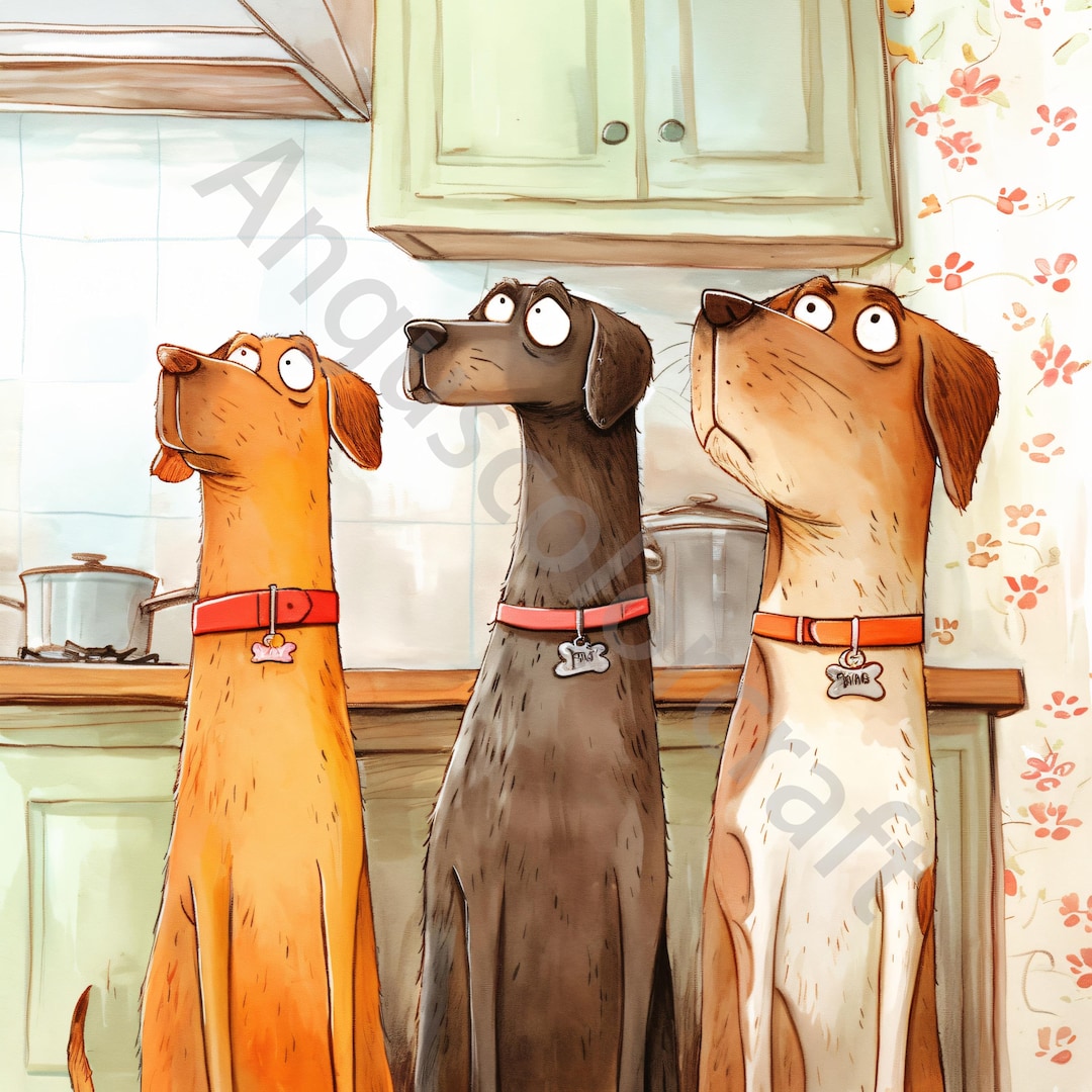 10 Dogs in Kitchen Clip Art, Vintage Watercolor Clipart JPG, Junk ...