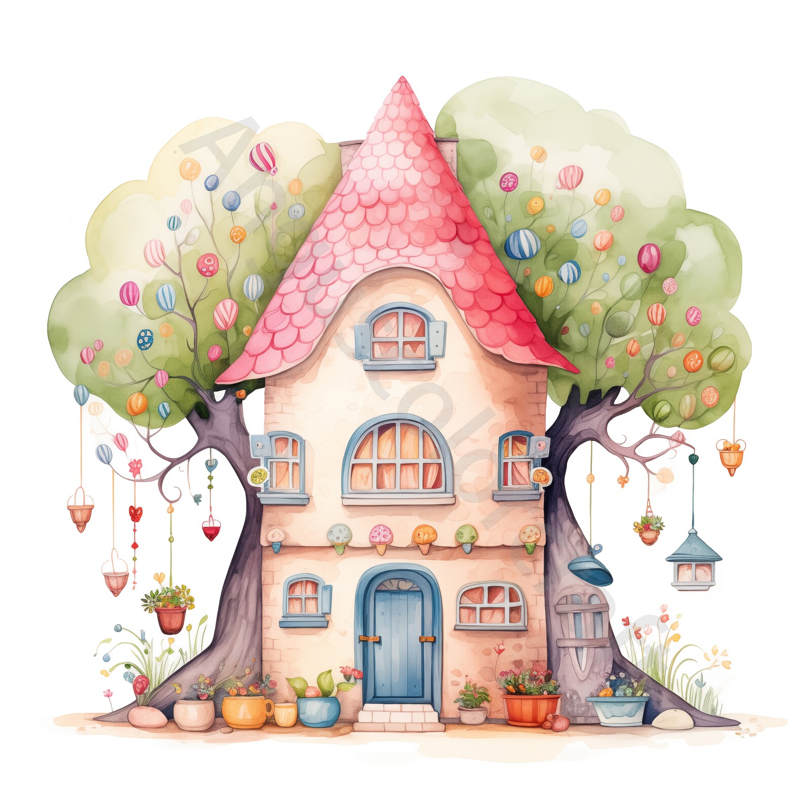 Whimsical Sweet as Candy Cottage Clipart Bundle 15 High Res Watercolor ...