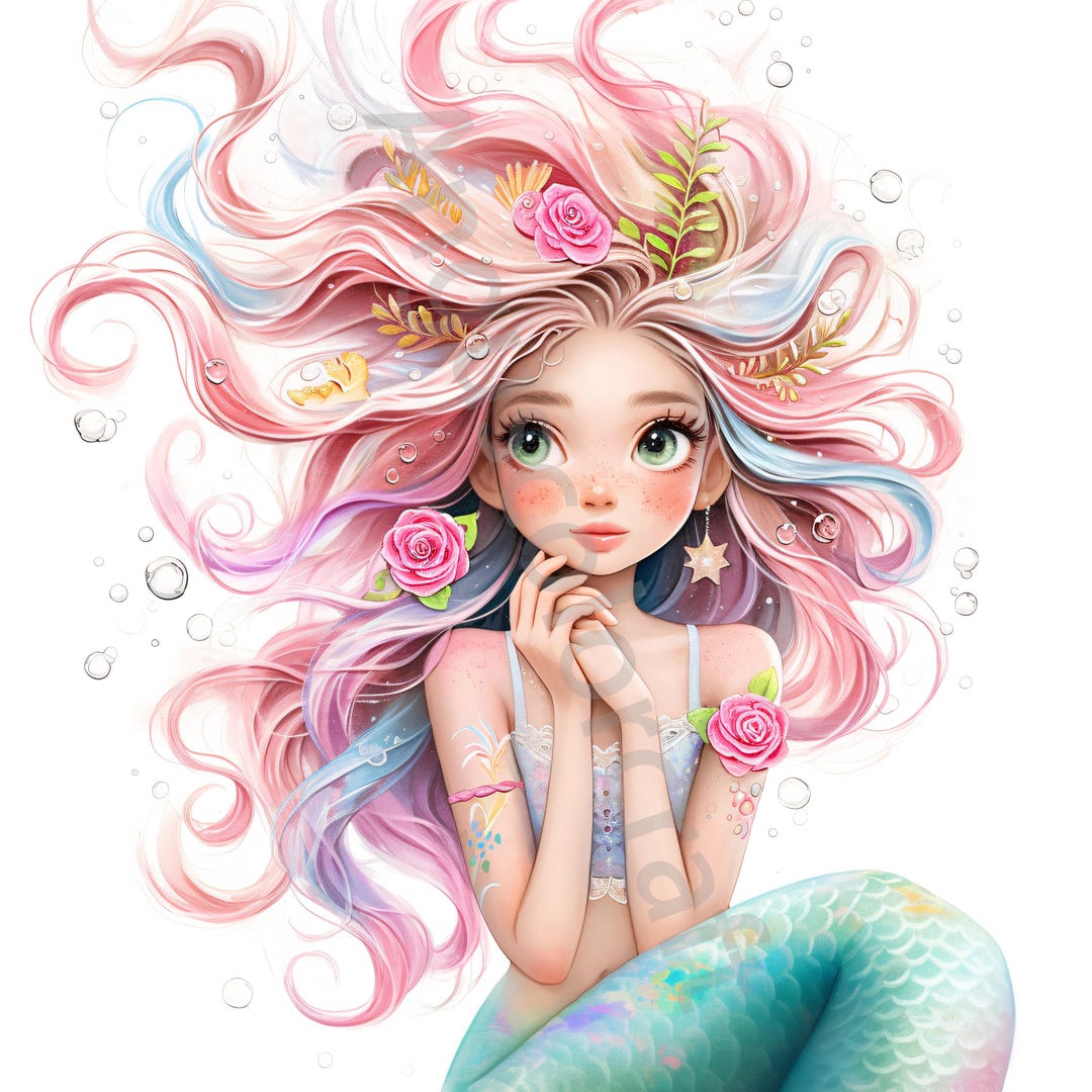 14 Quirky Mermaids Clip Art, Watercolor Clipart JPG, Junk Journaling ...