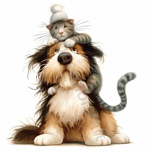 Quirky Dog and Cat Clip Art 10 High Res Watercolor Jpgs, Junk ...