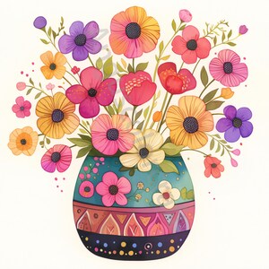 10 Whimsical Flower Set2 Clipart, Vase of Flower Clipart, High Res JPG ...