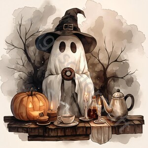 10 JPG Ghost and Coffee Clip Art, Watercolor Ghost Clipart, Junk ...
