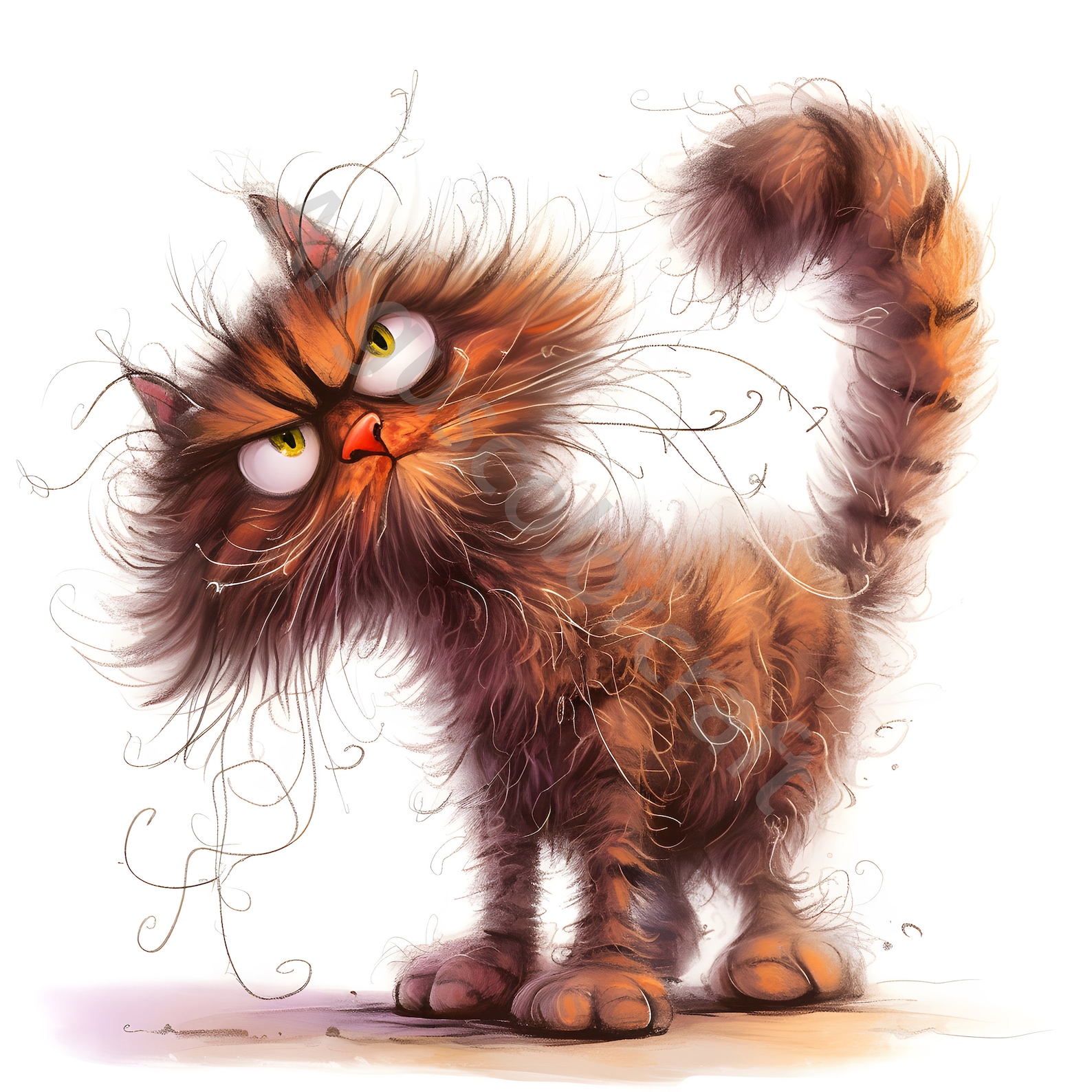 Frazzled Cat Clip Art 15 High Res Watercolor Jpgs for Junk Journaling ...