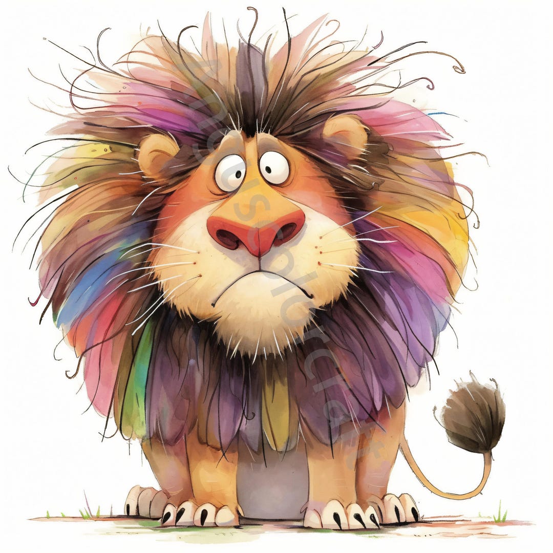 12 Quirky Lion Clip Art, Watercolor Clipart JPG, Junk Journaling ...