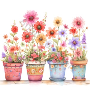 15 Cute Whimsical Flower Clipart, Row of Flowers Clipart, High Res JPG ...
