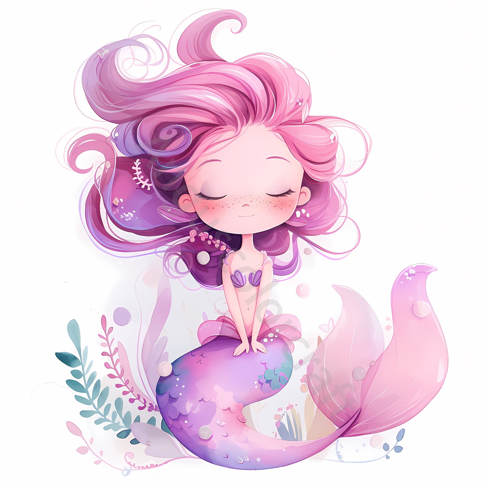 13 Watercolor Mermaid Clipart, Cute Mermaid, Printable Watercolor ...